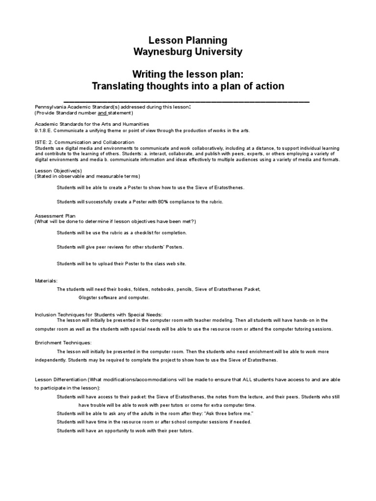 Lesson Plan Poster | PDF | Collaboration | Special Education