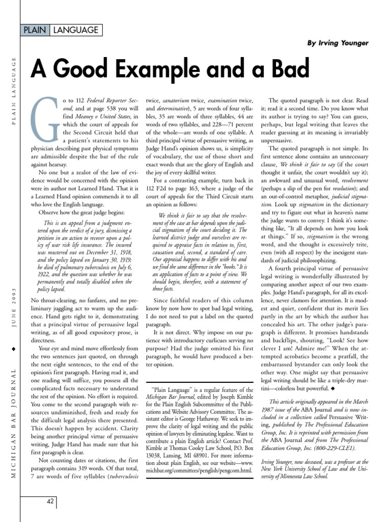 A Good Example and A Bad: Plain Language | PDF | Plain Language ...