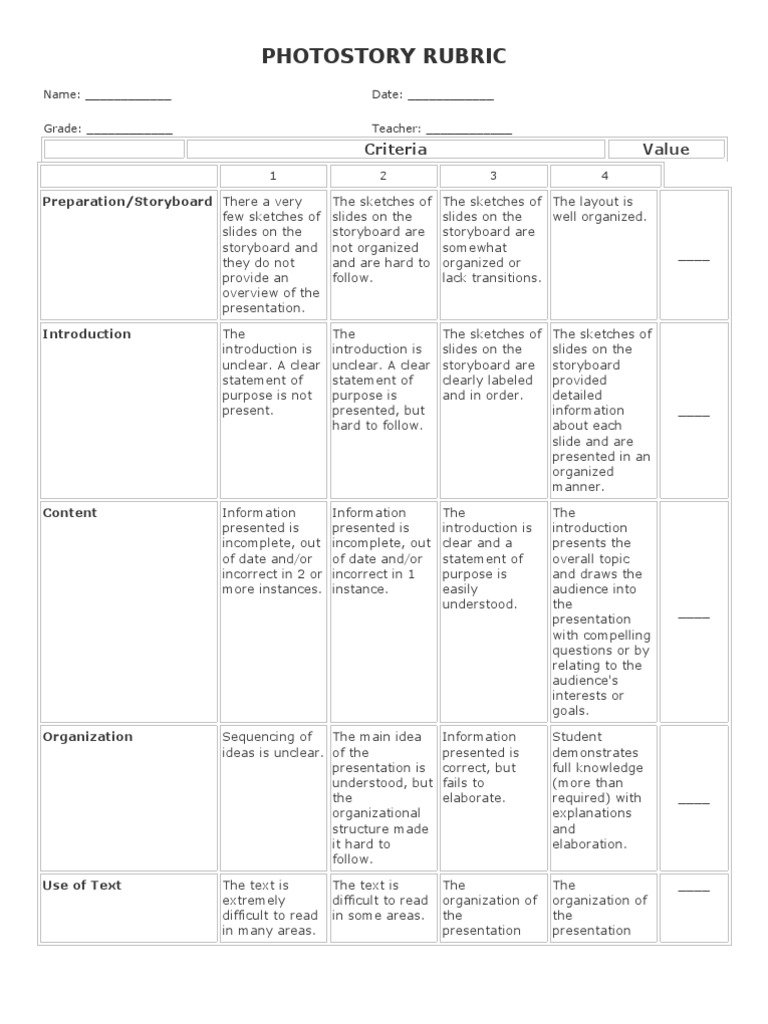 Photo Story Rubric | PDF | Multimedia | Rubric (Academic)