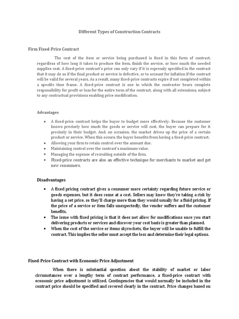 Different Types of Construction Contracts | PDF | Prices | Pricing