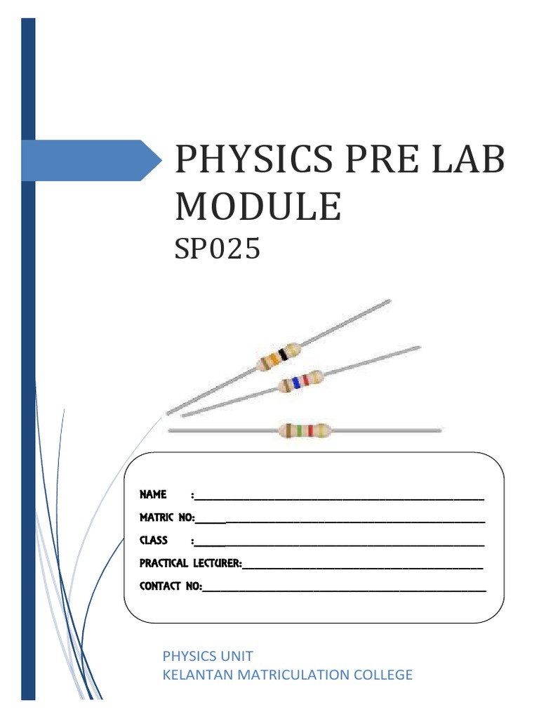 SP025 Physics Pre-Lab Module Guide | PDF | Diffraction | Resistor