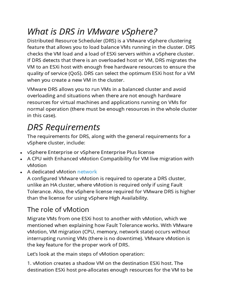What Is DRS in VMware Vsphere | PDF | Virtual Machine | Computer Cluster