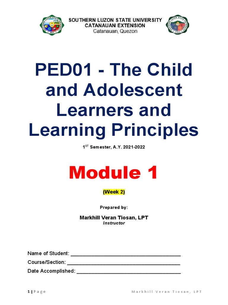 Module 1 - The Child and Adolescent Learners and Learning Principles | PDF | Learning | Motivational