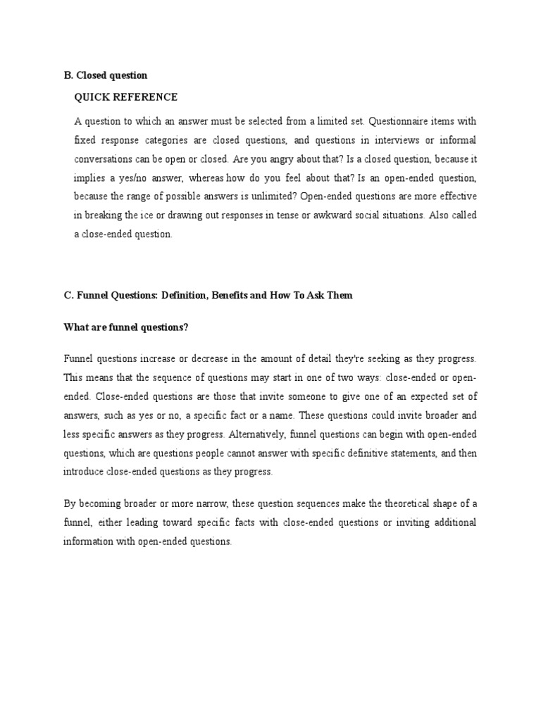 Funnel Questions | PDF | Nonverbal Communication | Communication