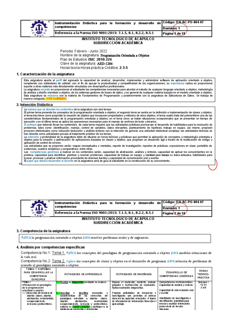 Rev.1 Instrumdidcomp - Poo-Aed1286 - Ene-Jun 2018-Is1 | PDF | Programación orientada a objetos ...