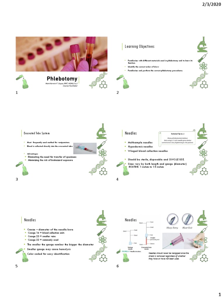 Phlebotomy: Learning Objectives | PDF | Coagulation | Medical Specialties