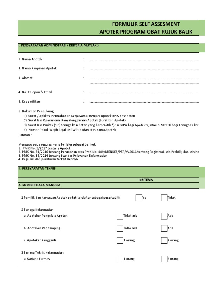 Self Assessment Apotek PRB BPJS | PDF