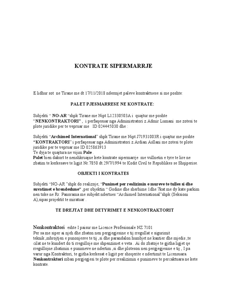 KONTRATE SHERBIMI - Doc Noar | PDF