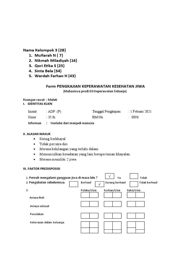 Form PENGKAJIAN KEPERAWATAN KESEHATAN JIWA | PDF