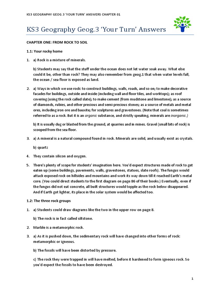 Geog.3 Chapter 1 Answers Guide | PDF | Rock (Geology) | Soil