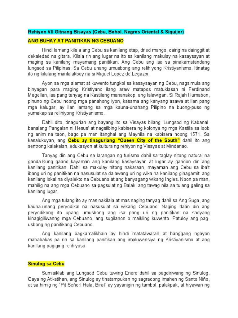 Rehiyon VII Gitnang Bisayas - CEBU | PDF