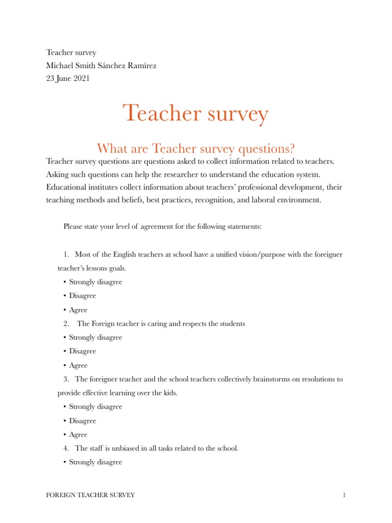 What Are Teacher Survey Questions? | Download Free PDF | Teachers ...
