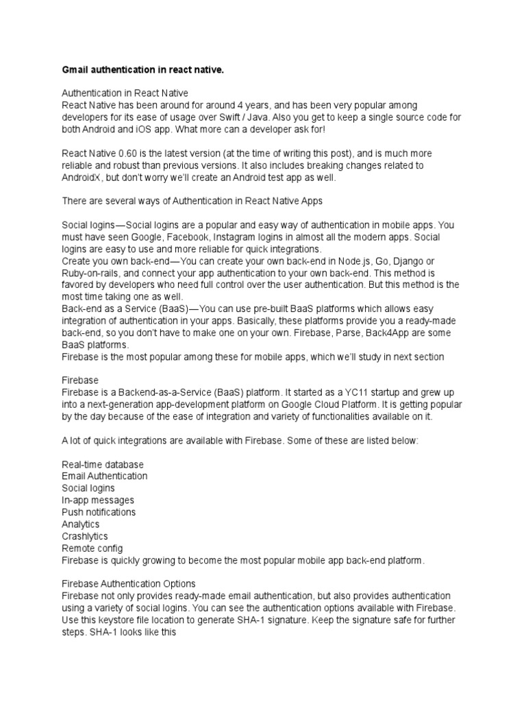 Gmail Authentication in React Native. | PDF | Mobile App | Android ...