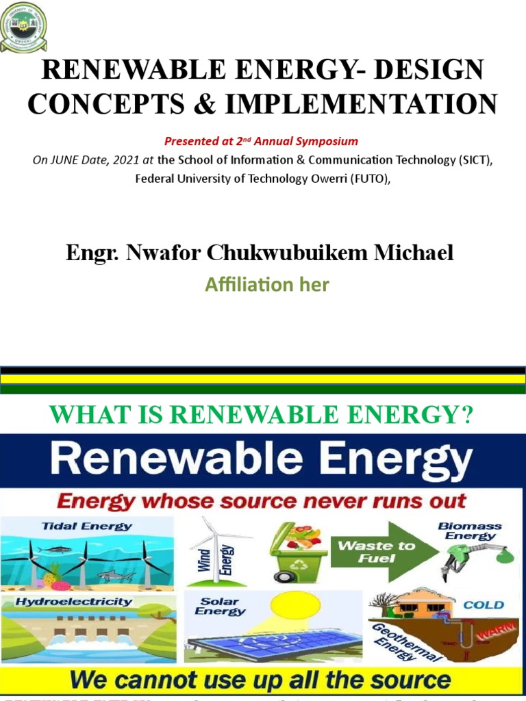 Renewable Energy-Design Concepts & Implementation: Engr. Nwafor ...