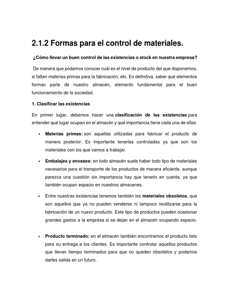 Formas de Controlar Los Materiales | PDF | Business | Economias