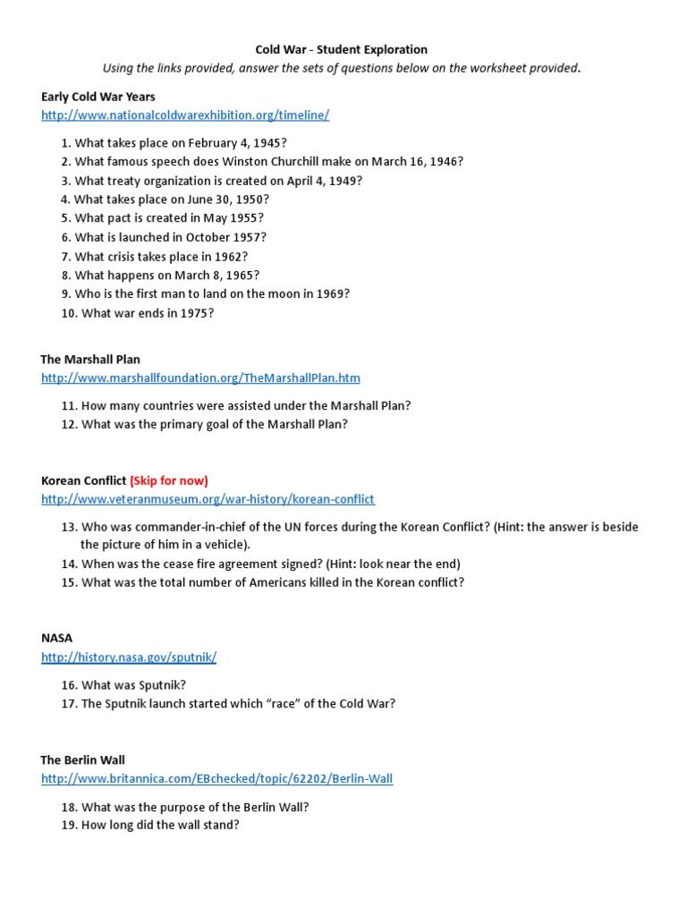Cold War Exploration Student Worksheet | PDF | Cold War | Cuban Missile ...