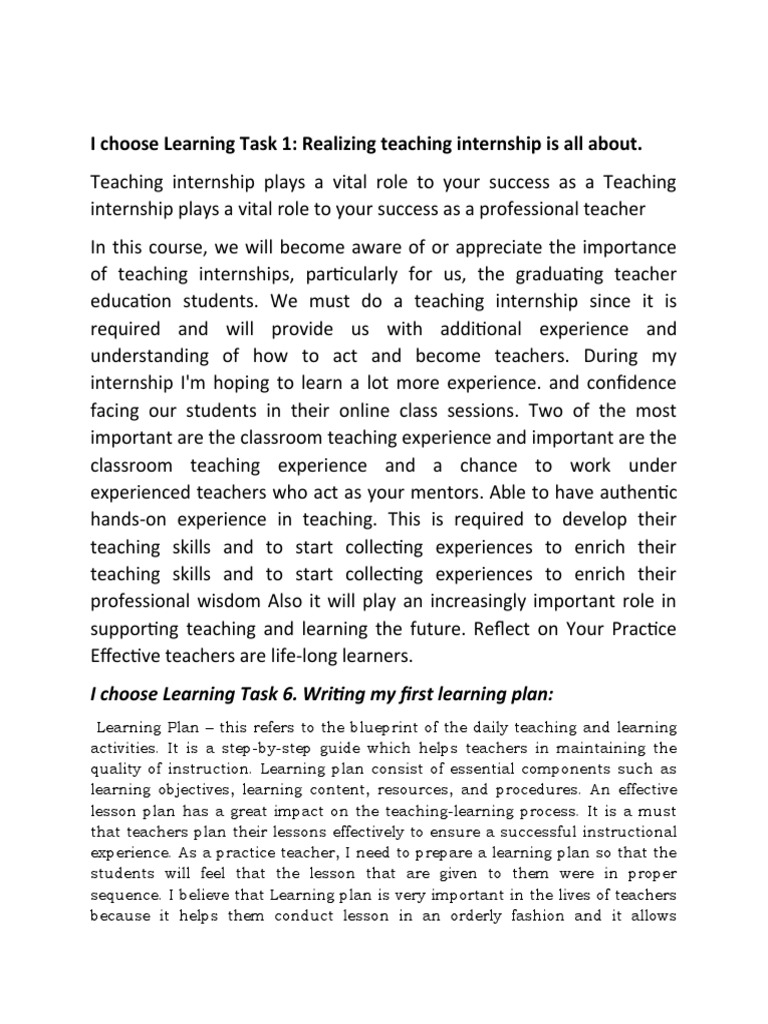 Learning Task 1: Teaching Internship Insights | PDF | Teachers | Lesson ...