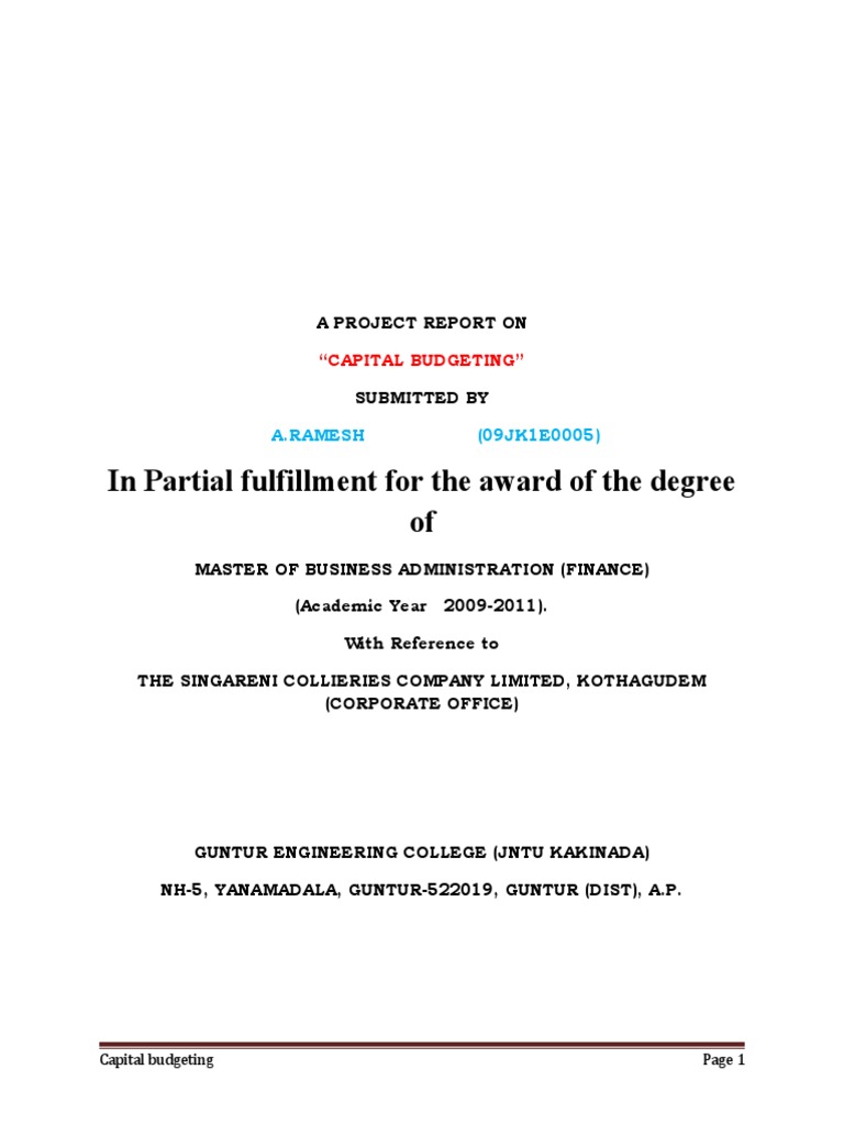 Main Project Capital Budgeting Mba | PDF | Net Present Value | Internal ...