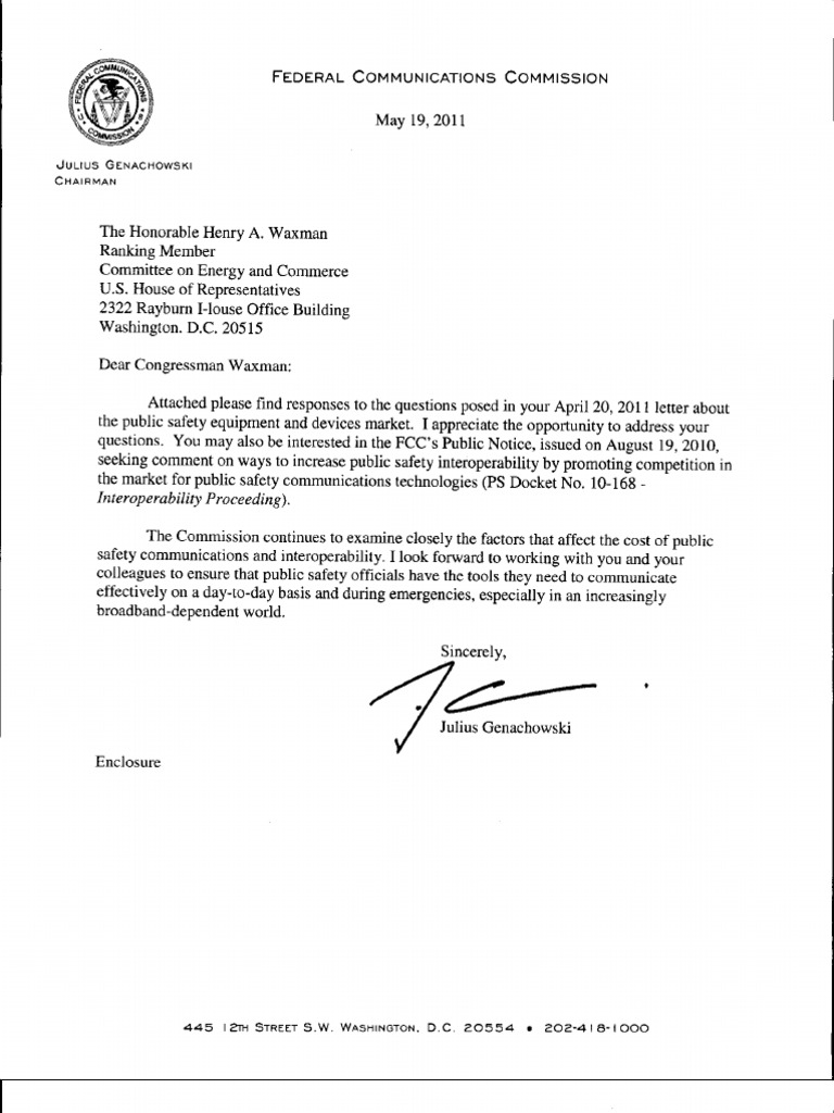 Letter FCC Genachowski To Henry Waxman FCC 05.19.11 | PDF | Federal ...