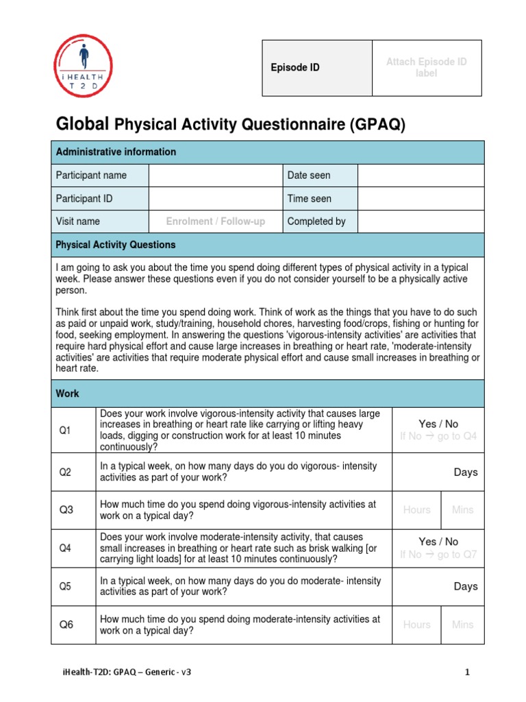 Global: Physical Activity Questionnaire (GPAQ) | PDF