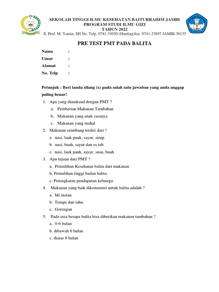 Pre Test PMT | PDF