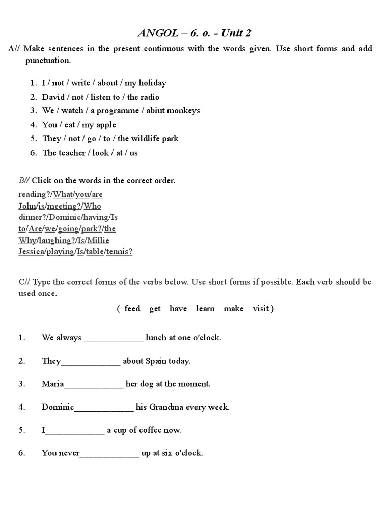 ANGOL - 6. O. - Unit 2: B// Click On The Words in The Correct Order | PDF | Zoo
