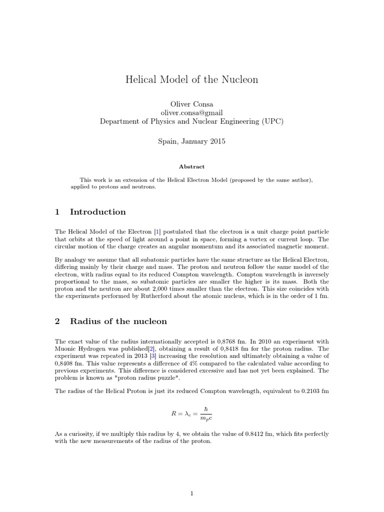 Helical Model of Nucleon | PDF | Proton | Electron
