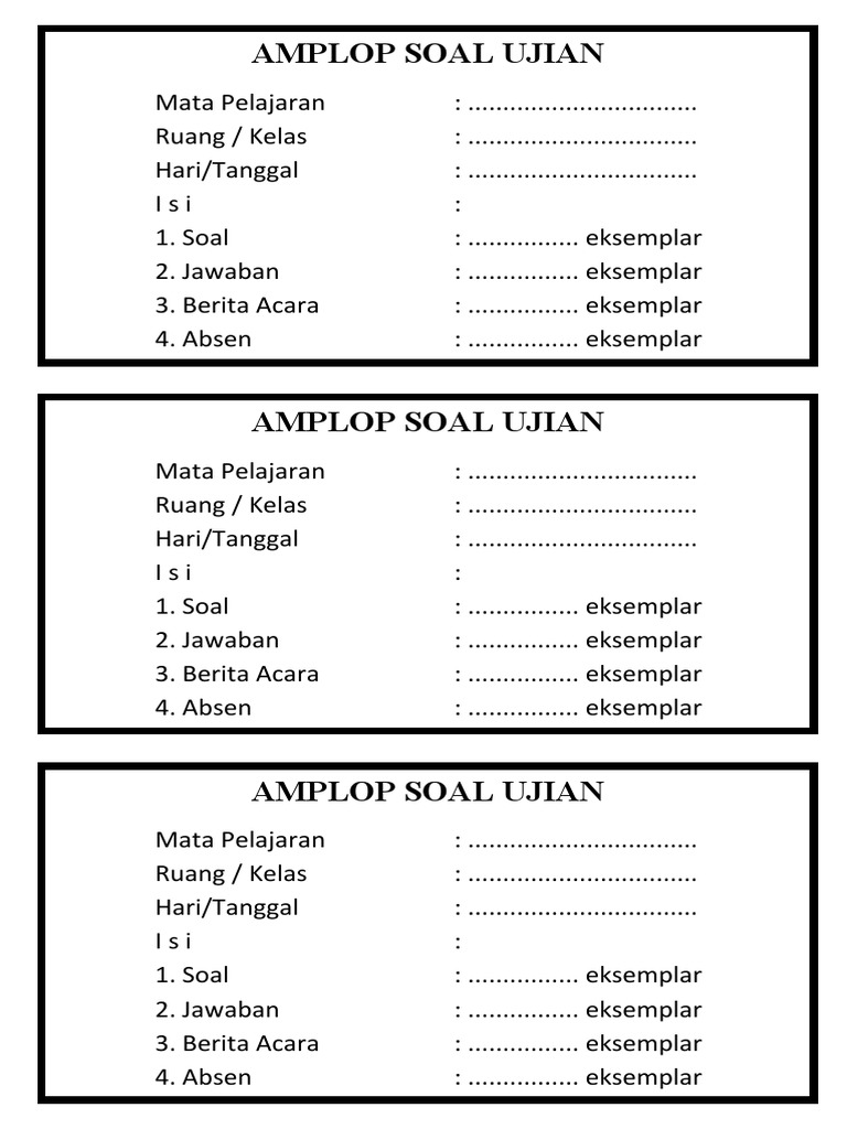 Label Amplop Soal Ujian | PDF
