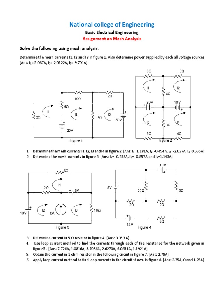Assignment 5 Mesh Analysis | PDF | Electrical Network | Resistor