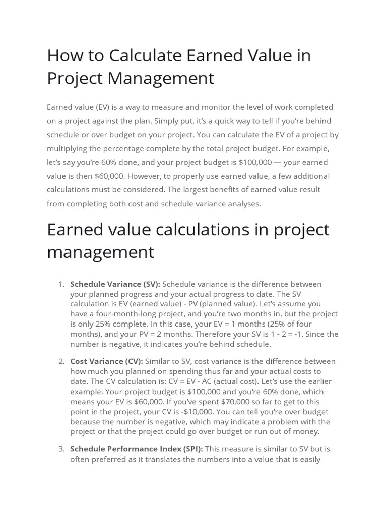How To Calculate Earned Value in Project Management | PDF | Finance ...
