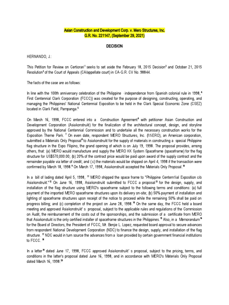 Asian Construction and Development Corp v. MERO Structures G.R. No ...