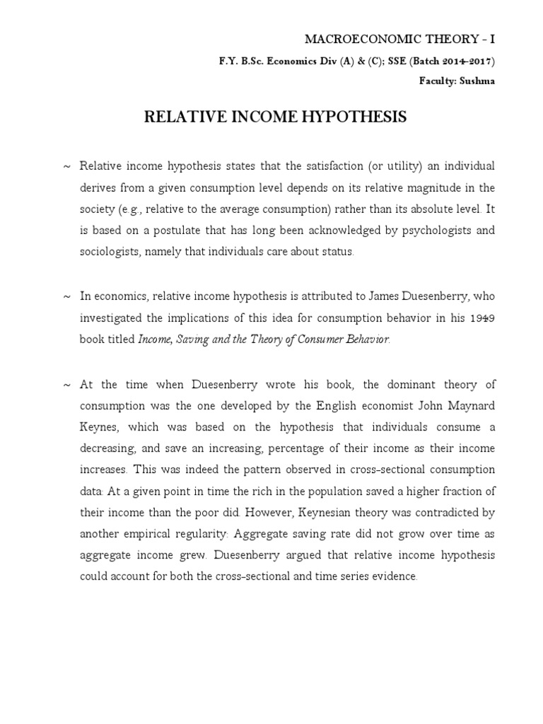 Relative Income Hypothesis: Macroeconomic Theory - I | PDF ...