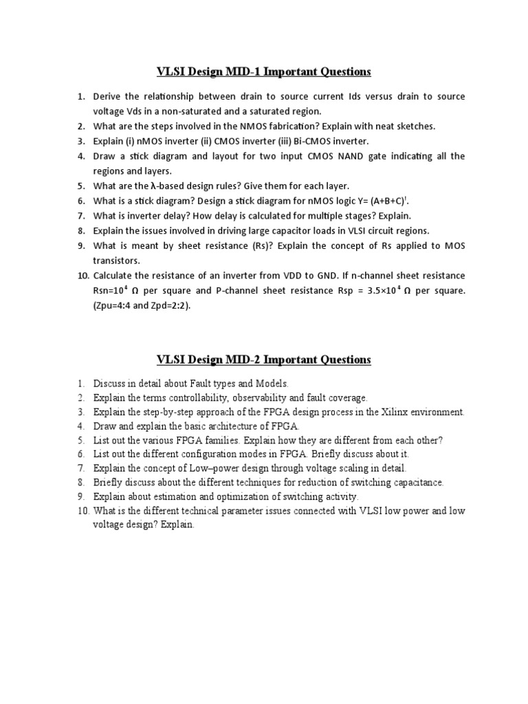 VLSI MID Important Questions-2021 | PDF | Computers