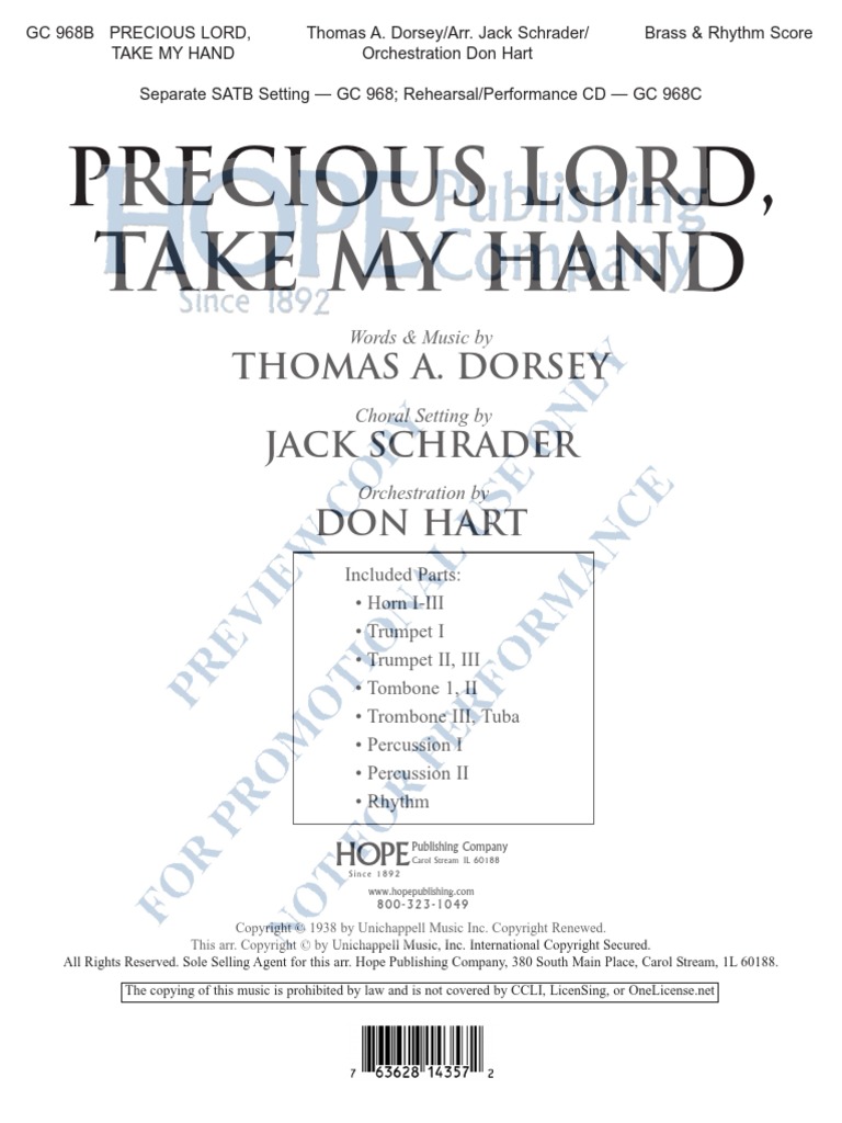 Precious Lord, Take My Hand: Thomas A. Dorsey Jack Schrader Don Hart | PDF