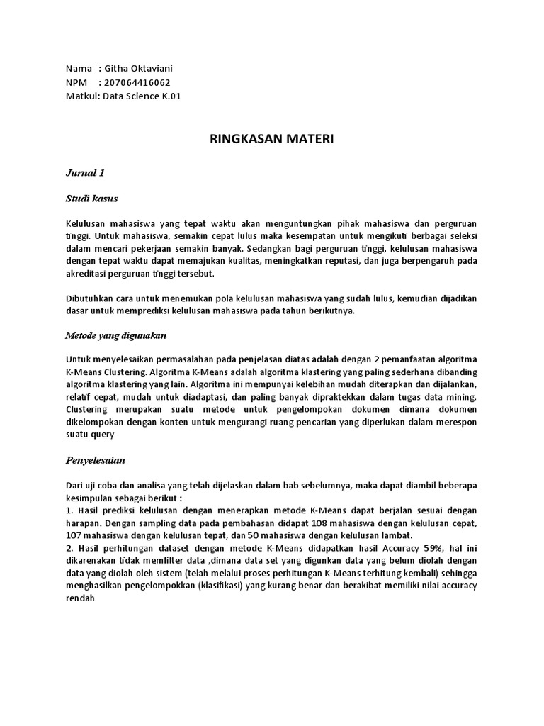Tugas Data Science - Githa Oktaviani - 207064416062 | PDF | Komputer