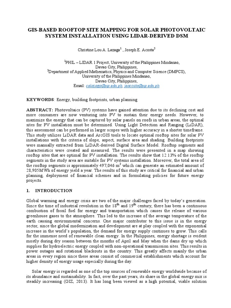 Gis-Based Rooftop Site Mapping For Solar Photovoltaic System ...