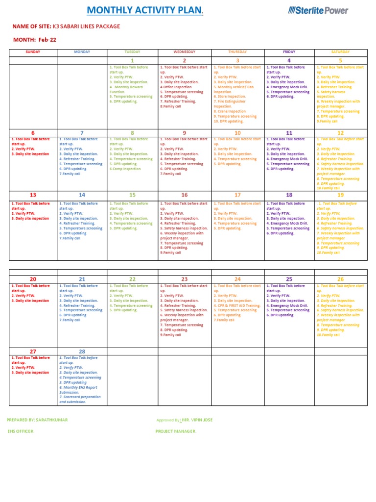 February 2022 Safety Activity Plan | PDF