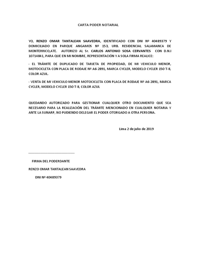 Carta Poder Notarial Tacuchon | PDF