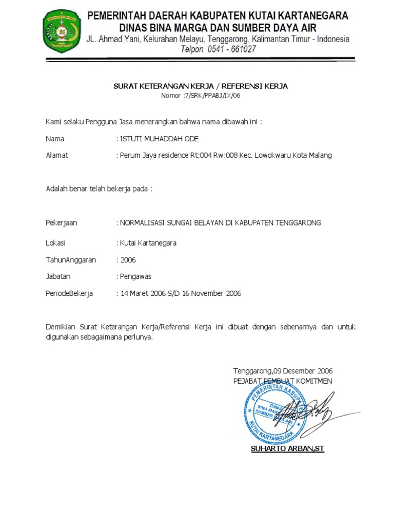 Surat Referensi Kerja | PDF