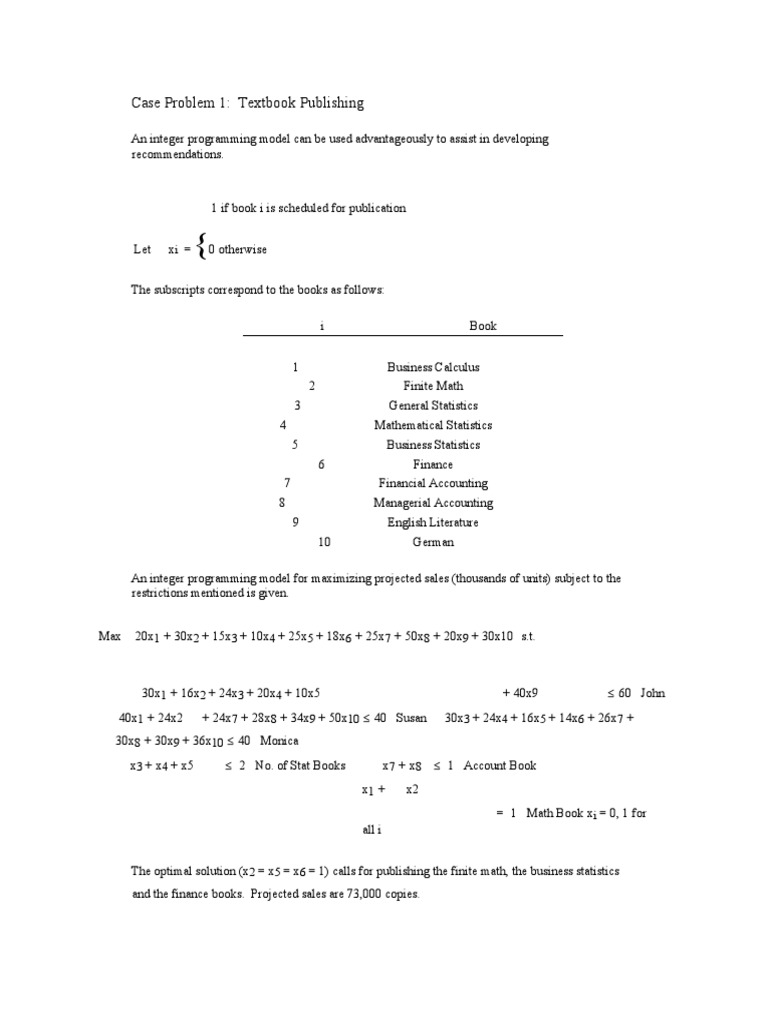 Case Problem 1 Textbook Publishing | PDF | Mathematics | Applied ...