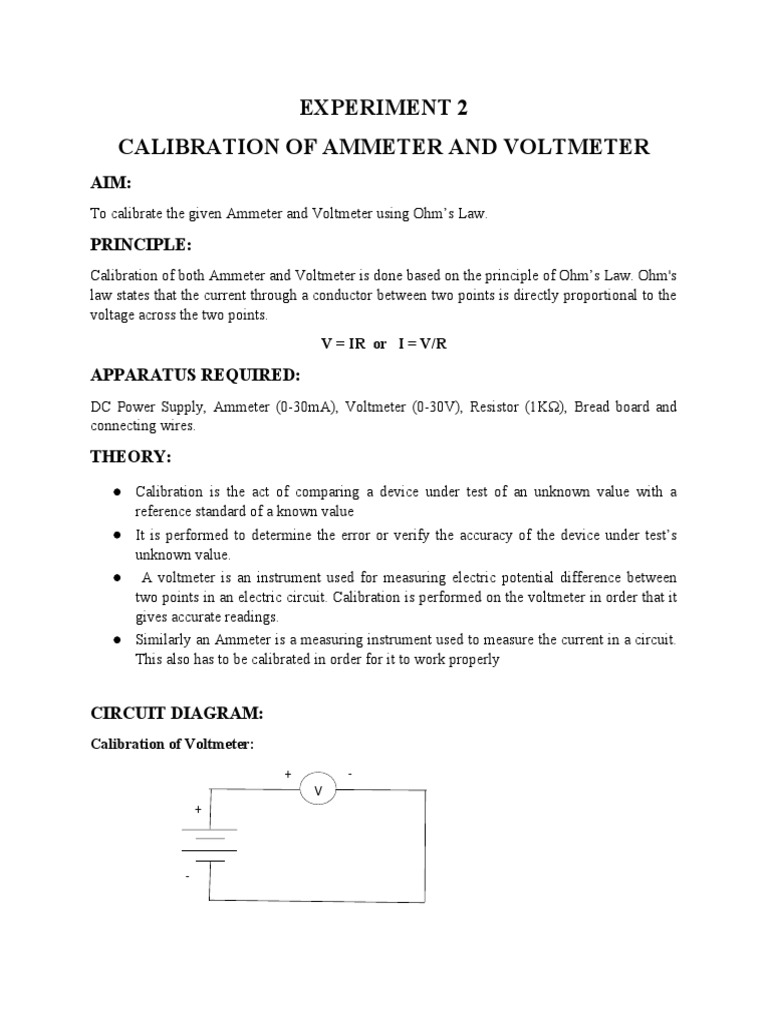 Calibration of Ammeter and Voltmeter | PDF | Voltage | Power Supply