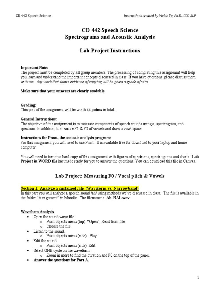 CD 442 Speech Science Spectrograms and Acoustic Analysis Lab Project ...