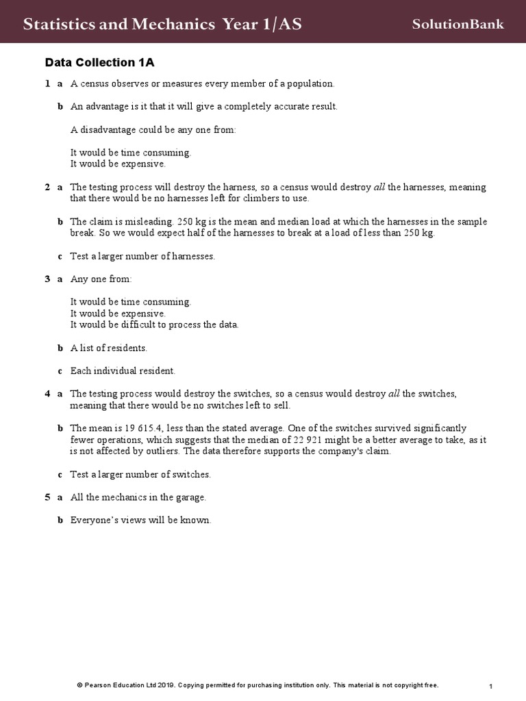Alevel Stats Mech 1 Solutionbank Combined | PDF | Sampling (Statistics ...