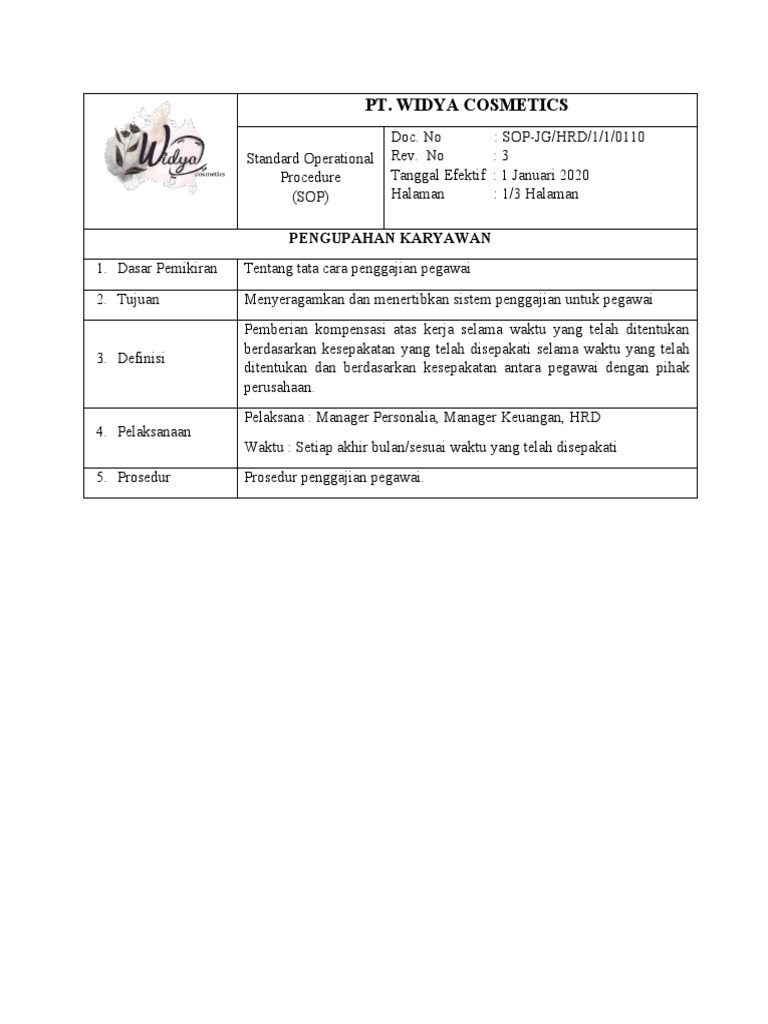 3.b.10 SOP Pengupahan | PDF