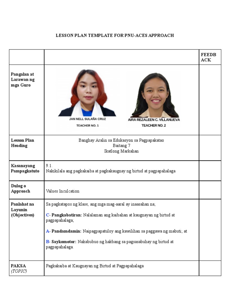 Lesson Plan Template For Pnu-Aces Approach: (Topic) | PDF | Art