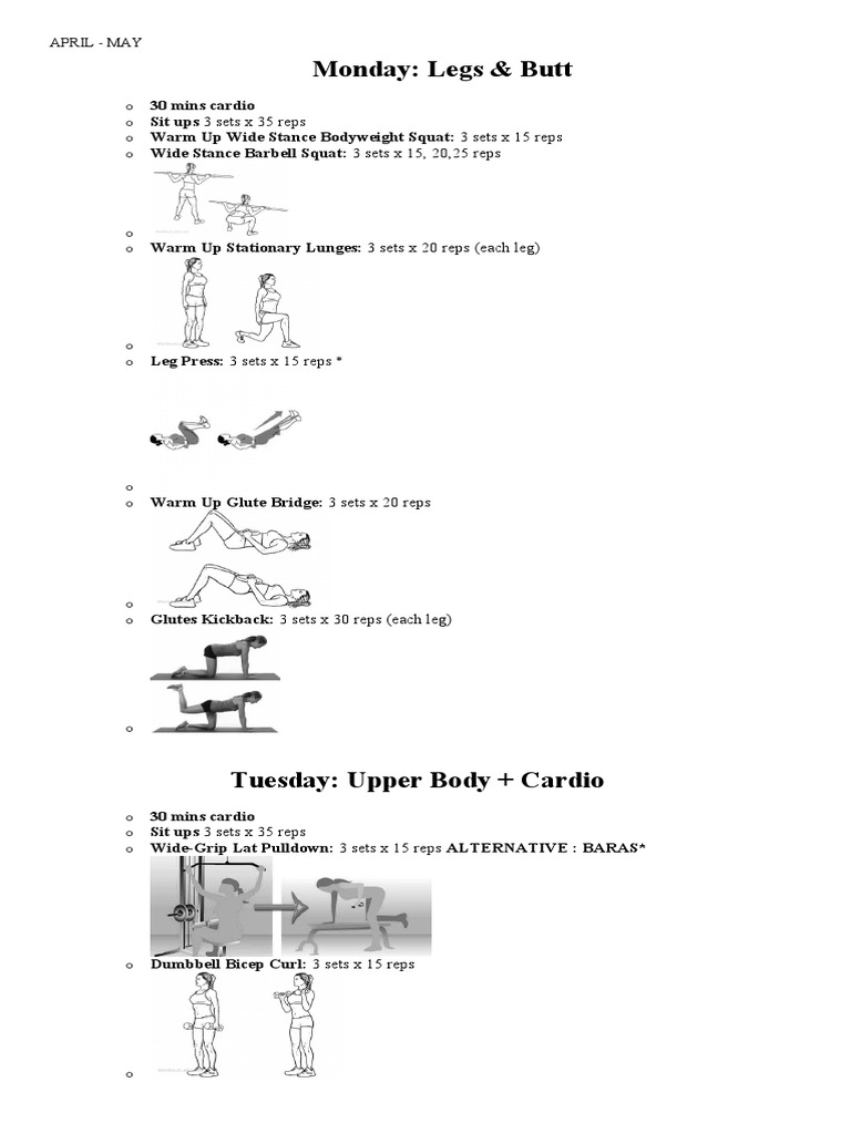 April May Workout Plan | PDF | Physical Fitness | Human Anatomy