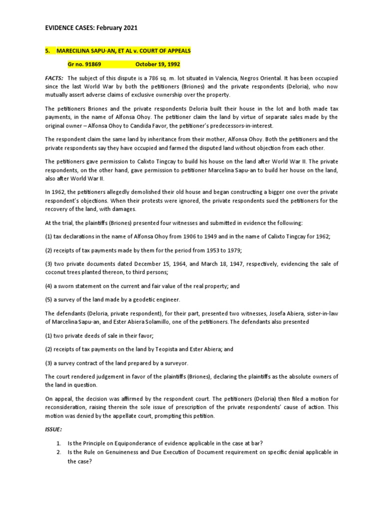 EVIDENCE CASES: Analysis of Rulings on Evidence from February 2021 ...