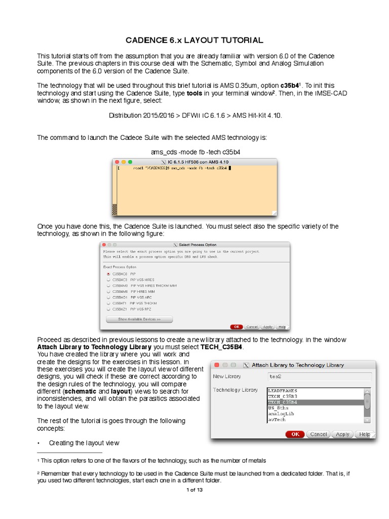 Cadence 6.X Layout Tutorial: Attach Library To Technology Library You Must Select TECH - C35B4 ...