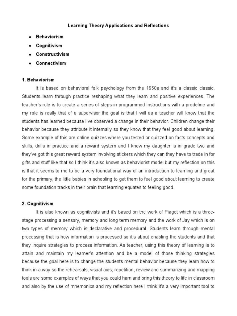 Learning Theory Applications and Reflections | PDF | Learning ...