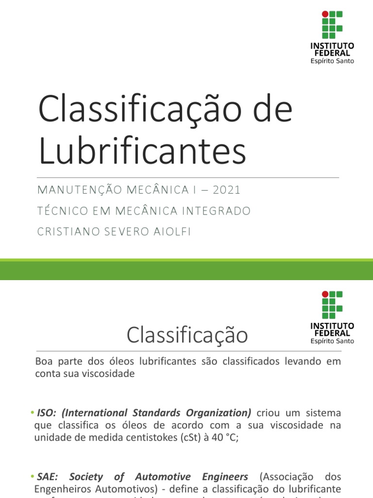 Classificação SAE - ISO VG - API - AGMA - NLGI | PDF | Óleo de motor ...